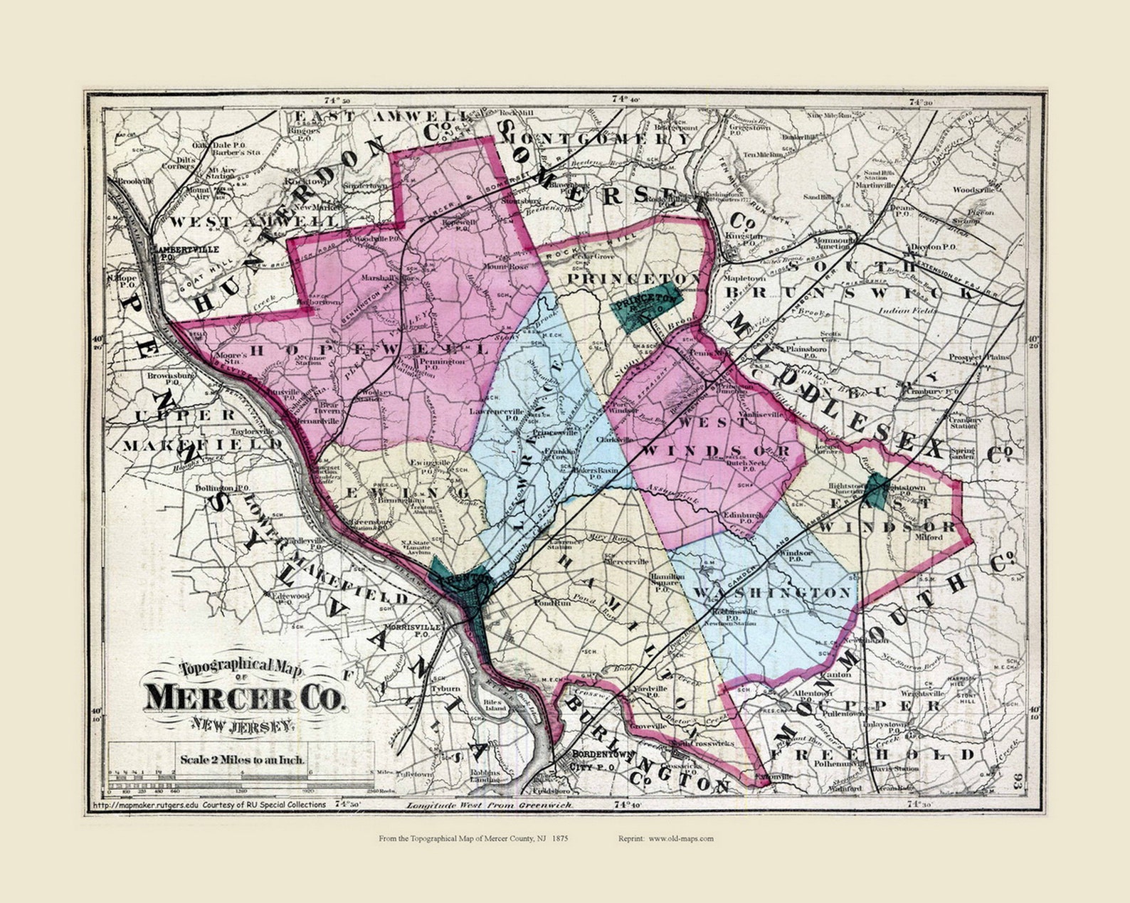 Mercer County New Jersey 1872 Old Map Reprint NJ County - Etsy