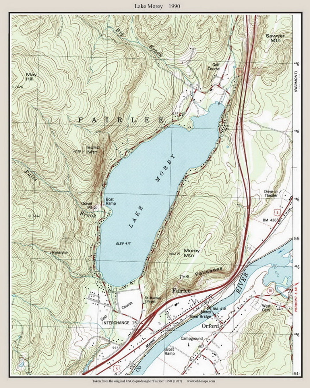 Lake Morey - 1990 Old Topographic Map USGS Custom Composite Reprint ...