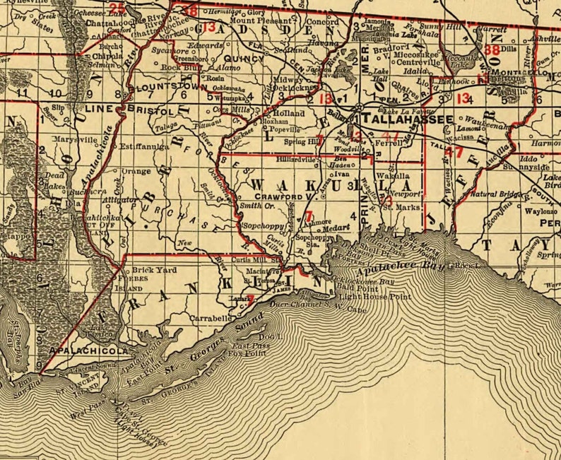 Florida 1900 State Map by Rand Mcnally & Co. Reprint | Etsy