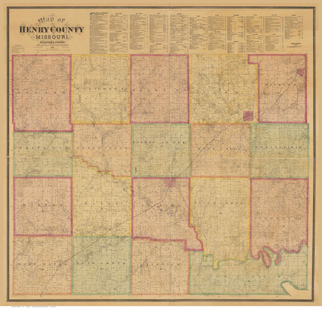 Henry County Missouri 1877 - Old Wall Map With Landowner & Homeowner ...