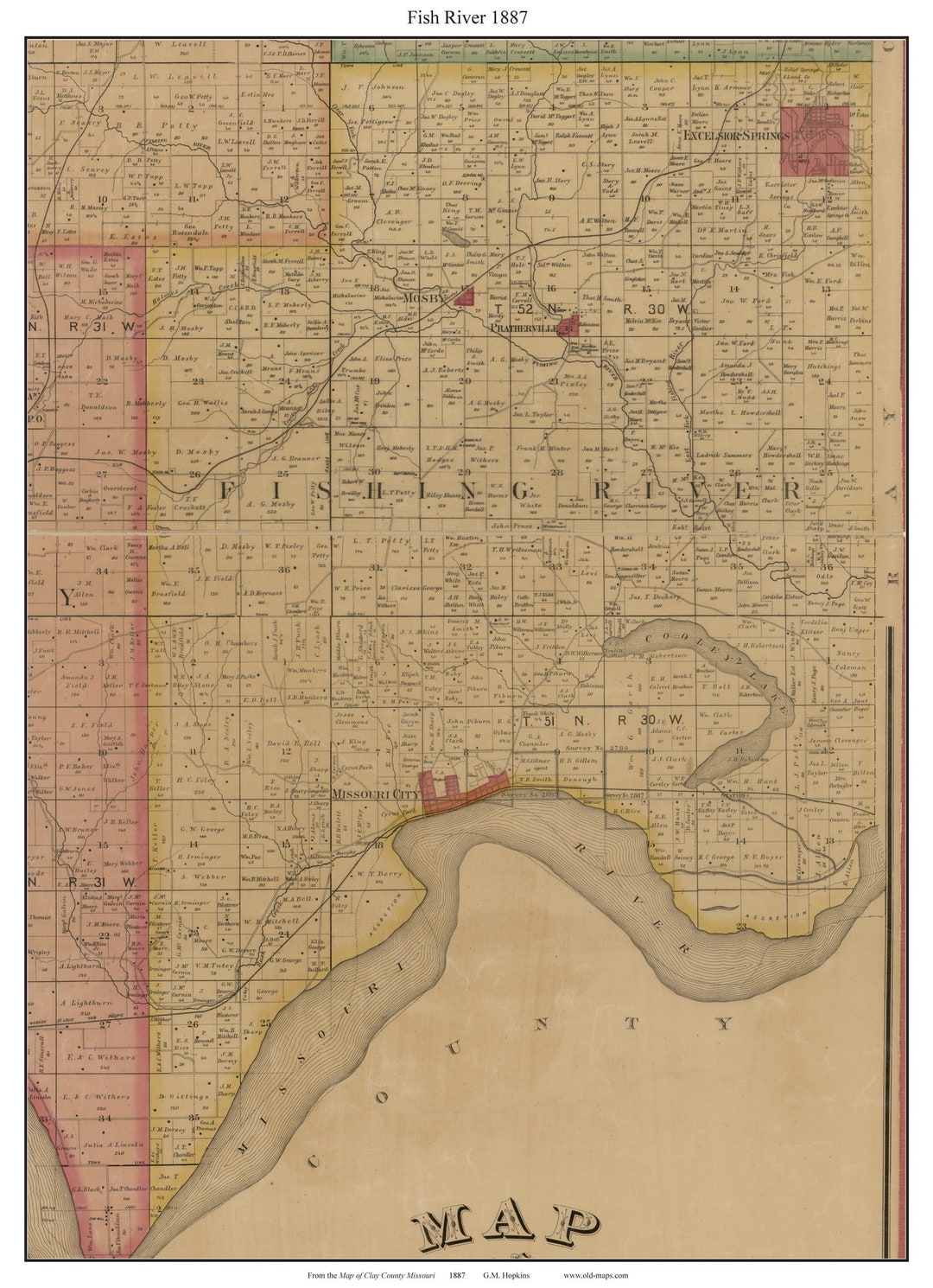 Fish River 1887 Old Town Map With Homeowner Names - Missouri City ...