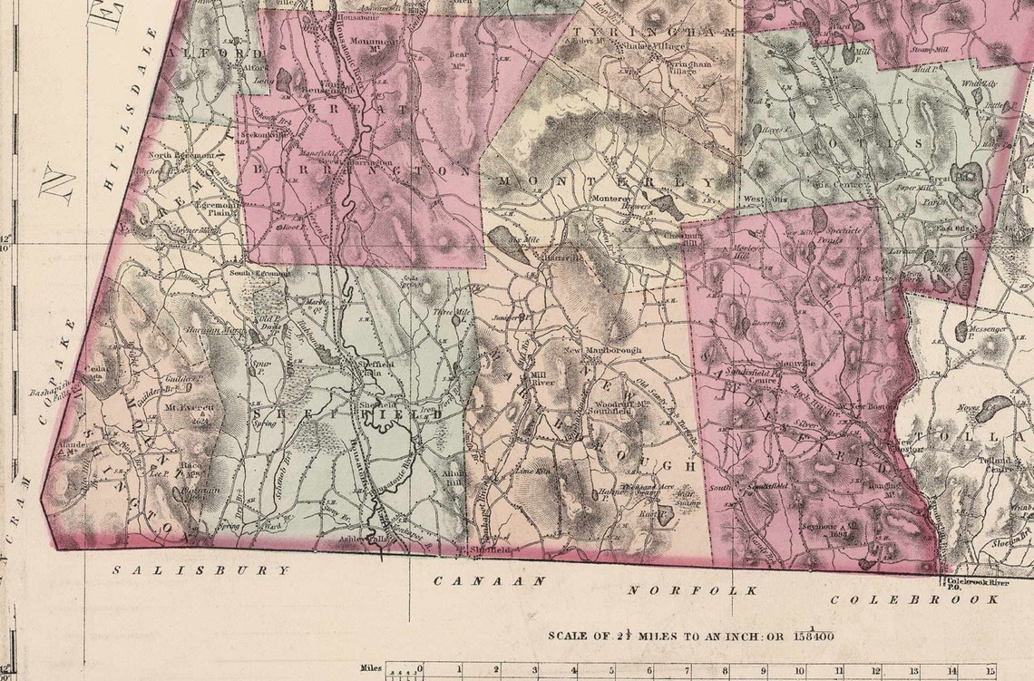 Berkshire County 1871 Map Massachusetts Walling and Gray - Etsy