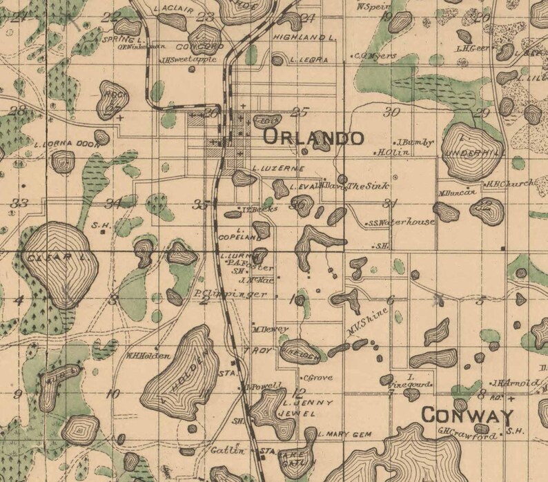 Orange County Florida 1890 Old Wall Map Reprint With Homeowner - Etsy