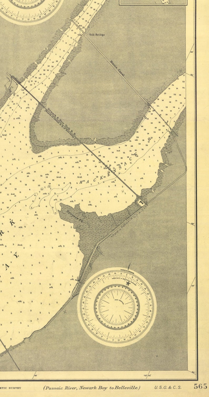 Passaic River Newark Bay to Belleville 1898 Nautical Map - Etsy