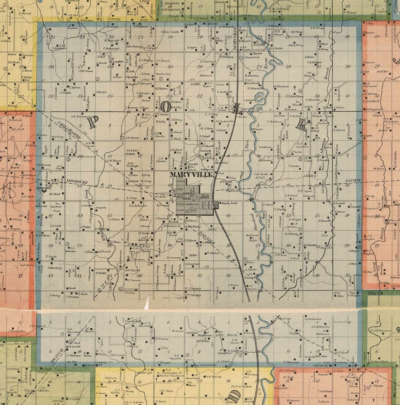 Nodaway County Missouri 1900 Old Wall Map with Landowner & | Etsy