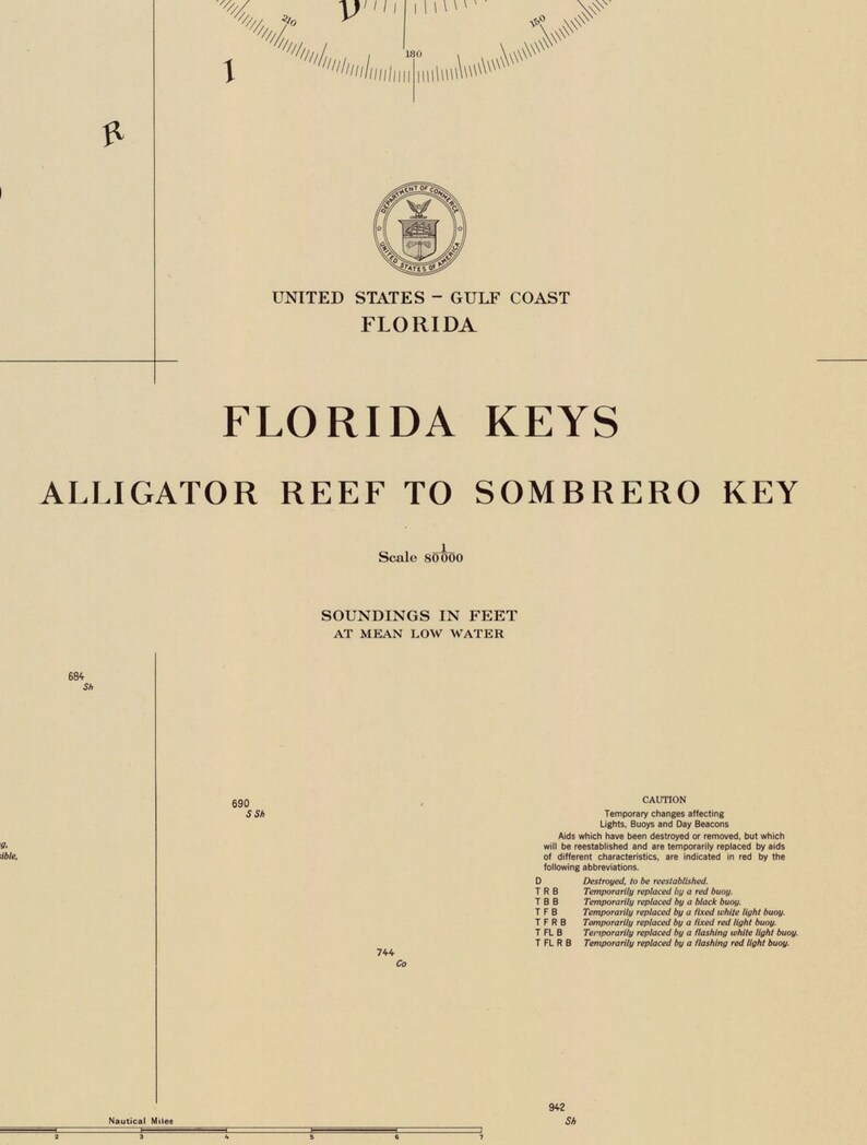 Florida Keys Alligator Reef to Sombrero Key 1937 Nautical | Etsy