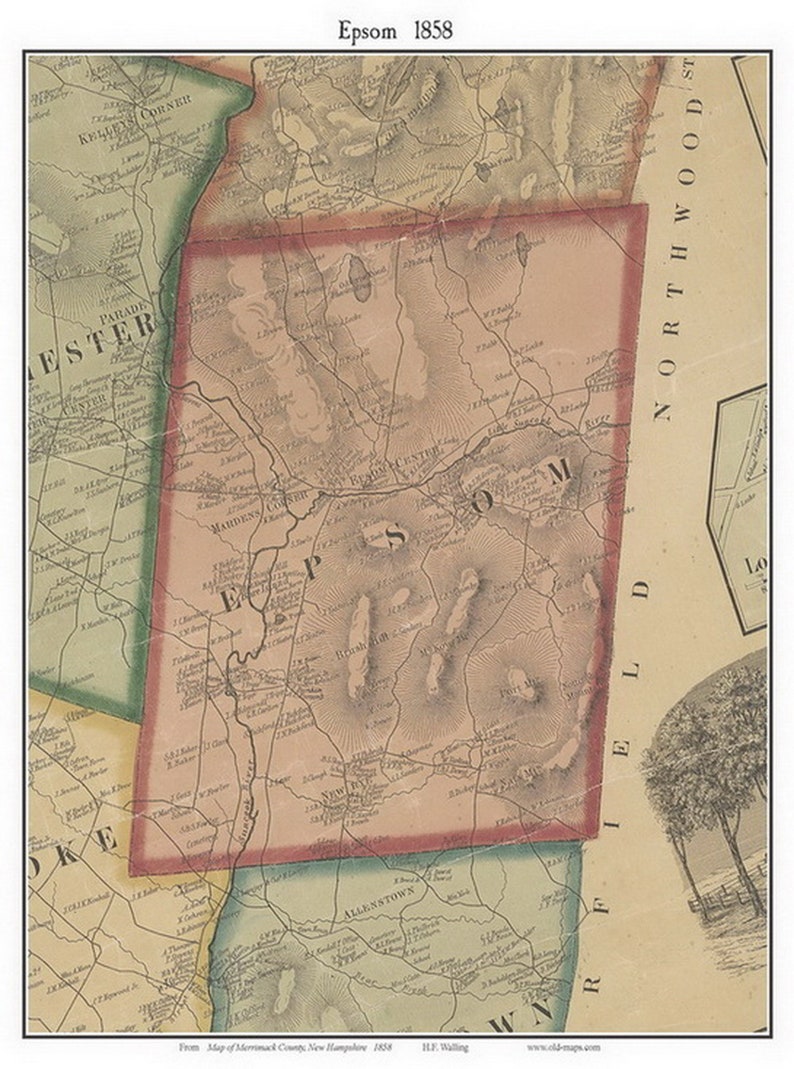 Epsom 1858 Old Town Map With Homeowner Names New Hampshire | Etsy