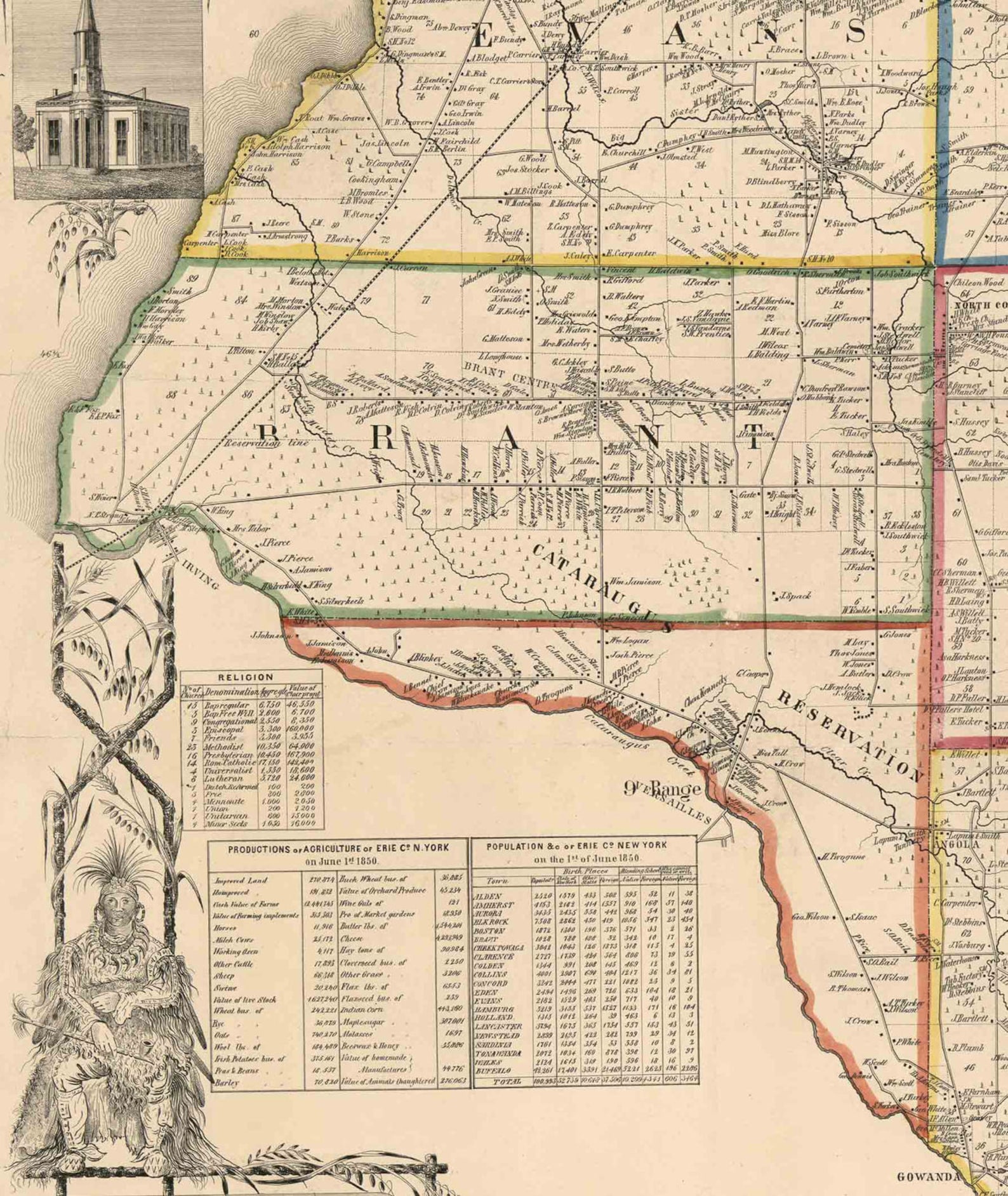Erie County New York 1854 Old Wall Map Reprint With - Etsy