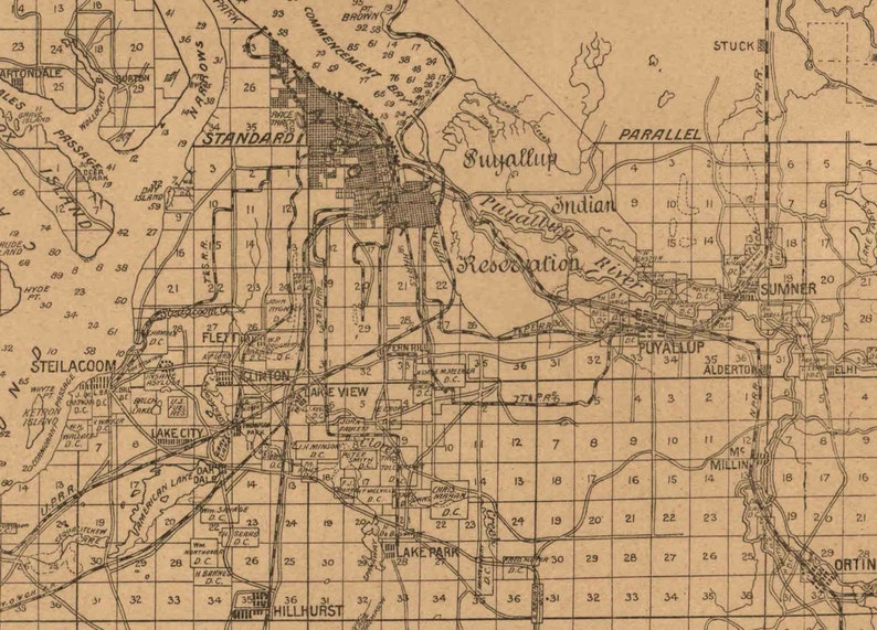 Pierce County - Washington - 1890 Land Owners Names Old Map Reprint - Etsy