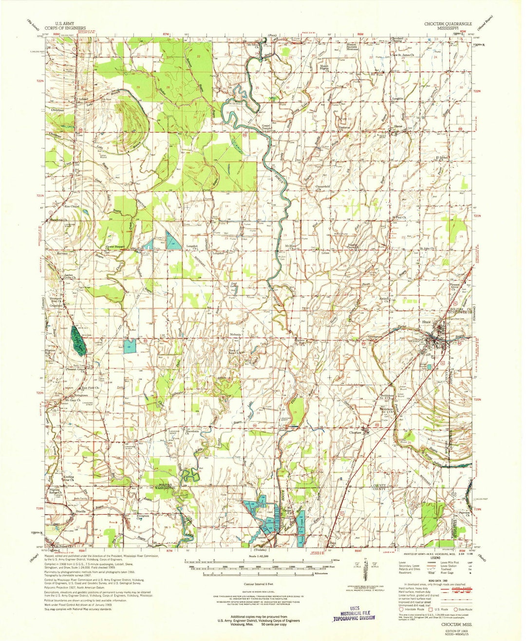 Choctaw 1969 Old Topo Map - Shaw - Stringtown - Skene - Quad Reprint ...