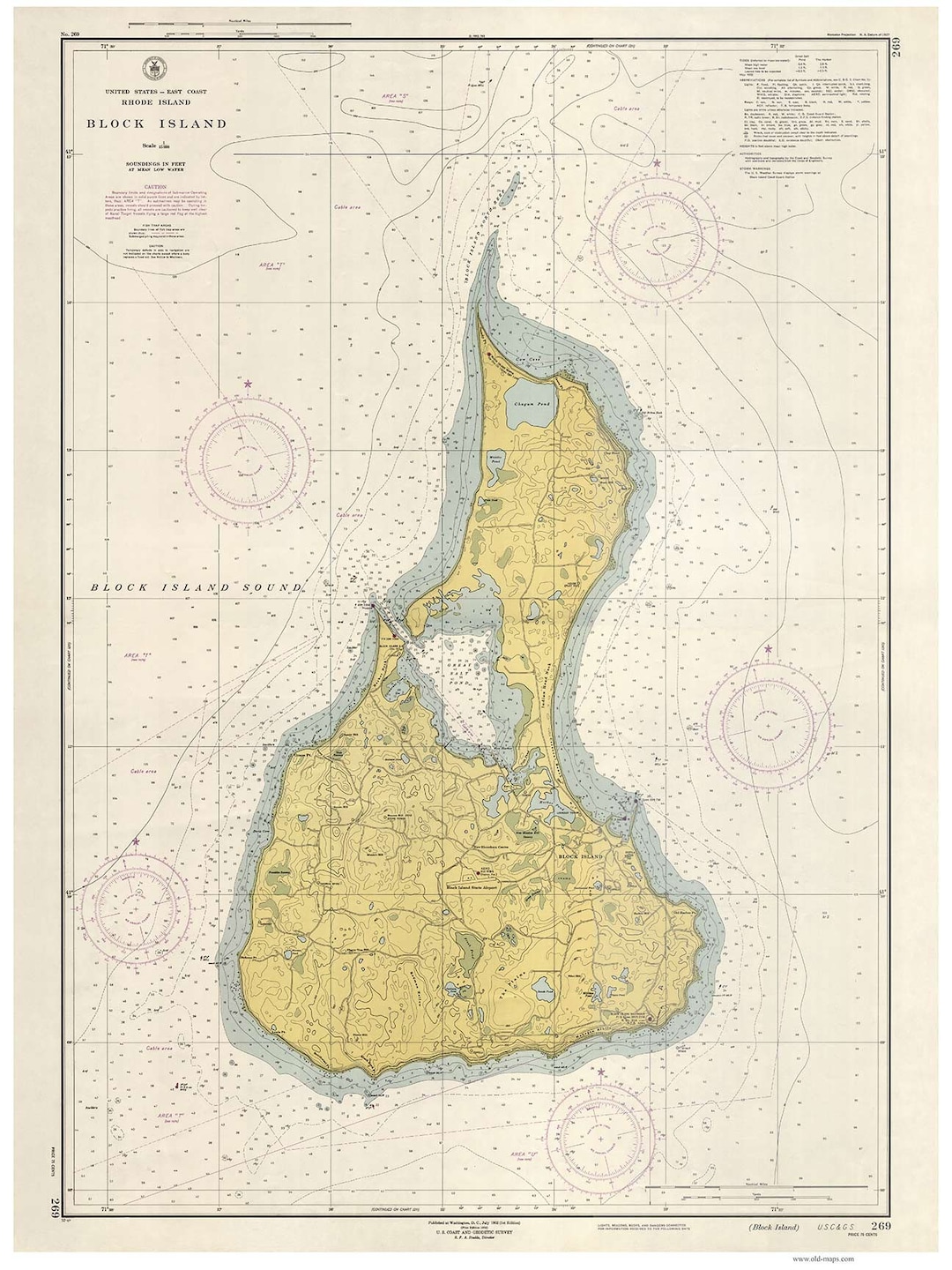Block Island - 1952b Nautical Map by the USCGS - Rhode Island Reprint ...