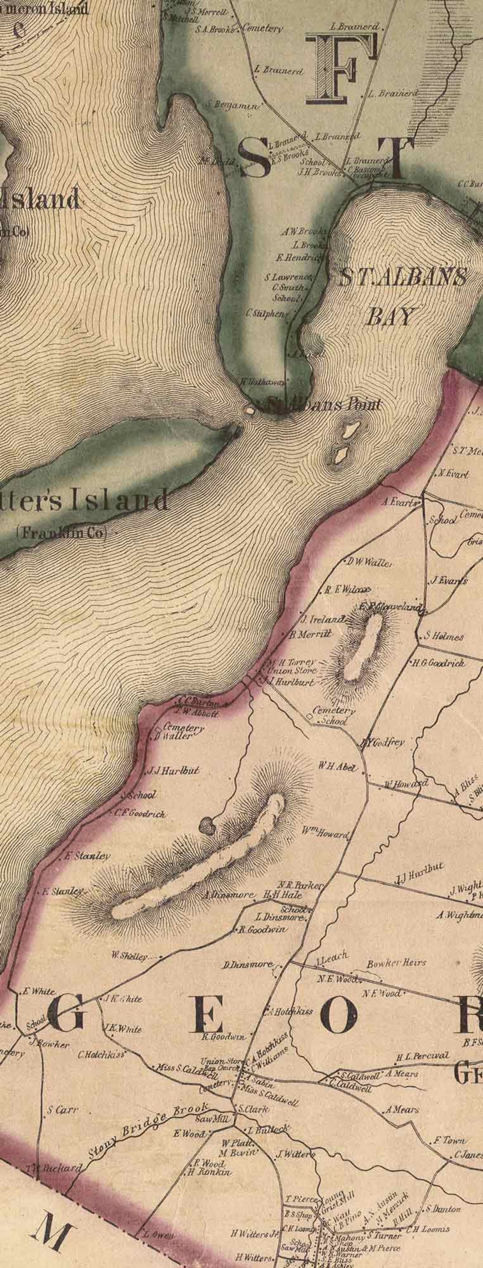 Lake Champlain & the Islands 1857 Map of Towns by Walling Composite Map ...