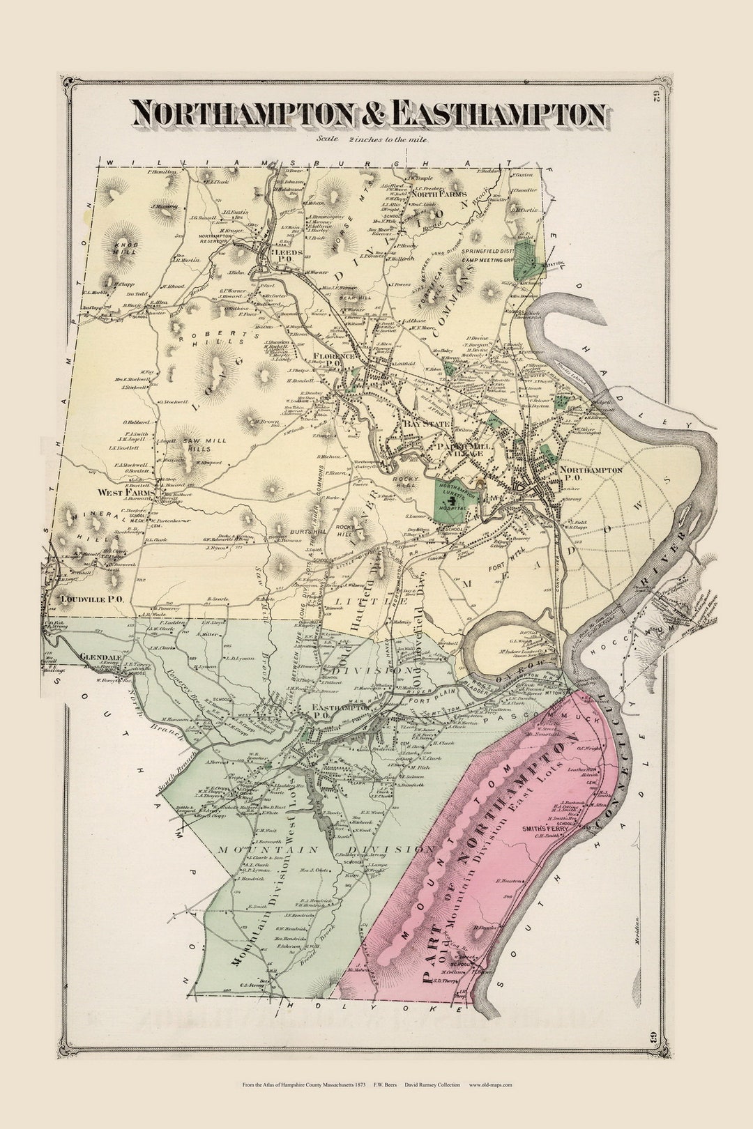 Northampton & Easthampton 1873 - Old Town Map Reprint - Hampshire ...