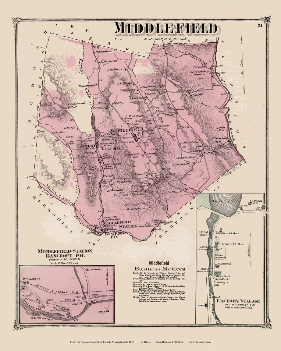 Middlefield 1873 Old Town Map Reprint Hampshire County - Etsy