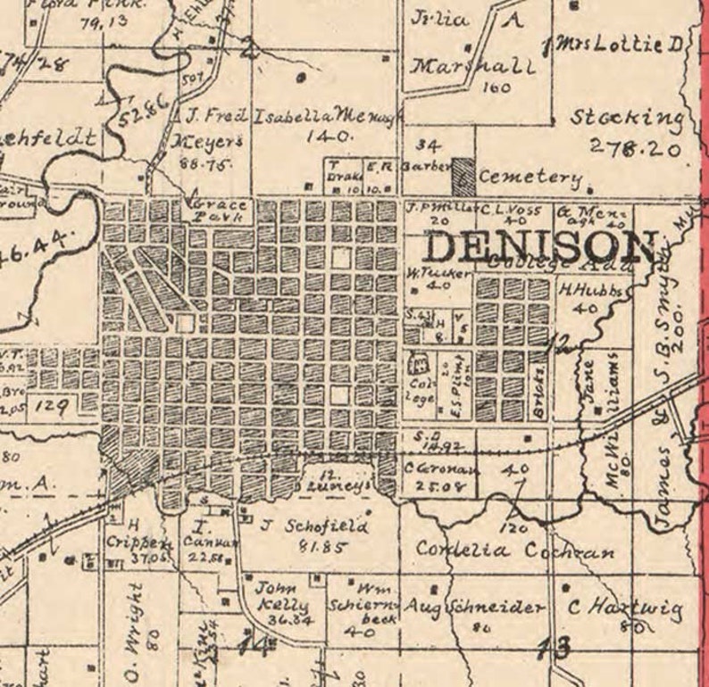 Crawford County Iowa 1898 Old Wall Map With Landowner Names Farm Lines ...