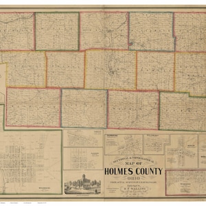 Holmes County Ohio 1861 - Old Wall Map Reprint With Homeowner Names ...