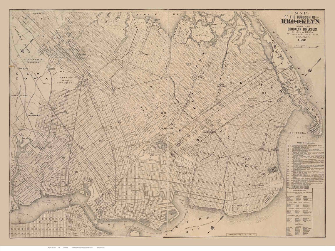 Brooklyn 1898 Old Map New York Reprint - Etsy