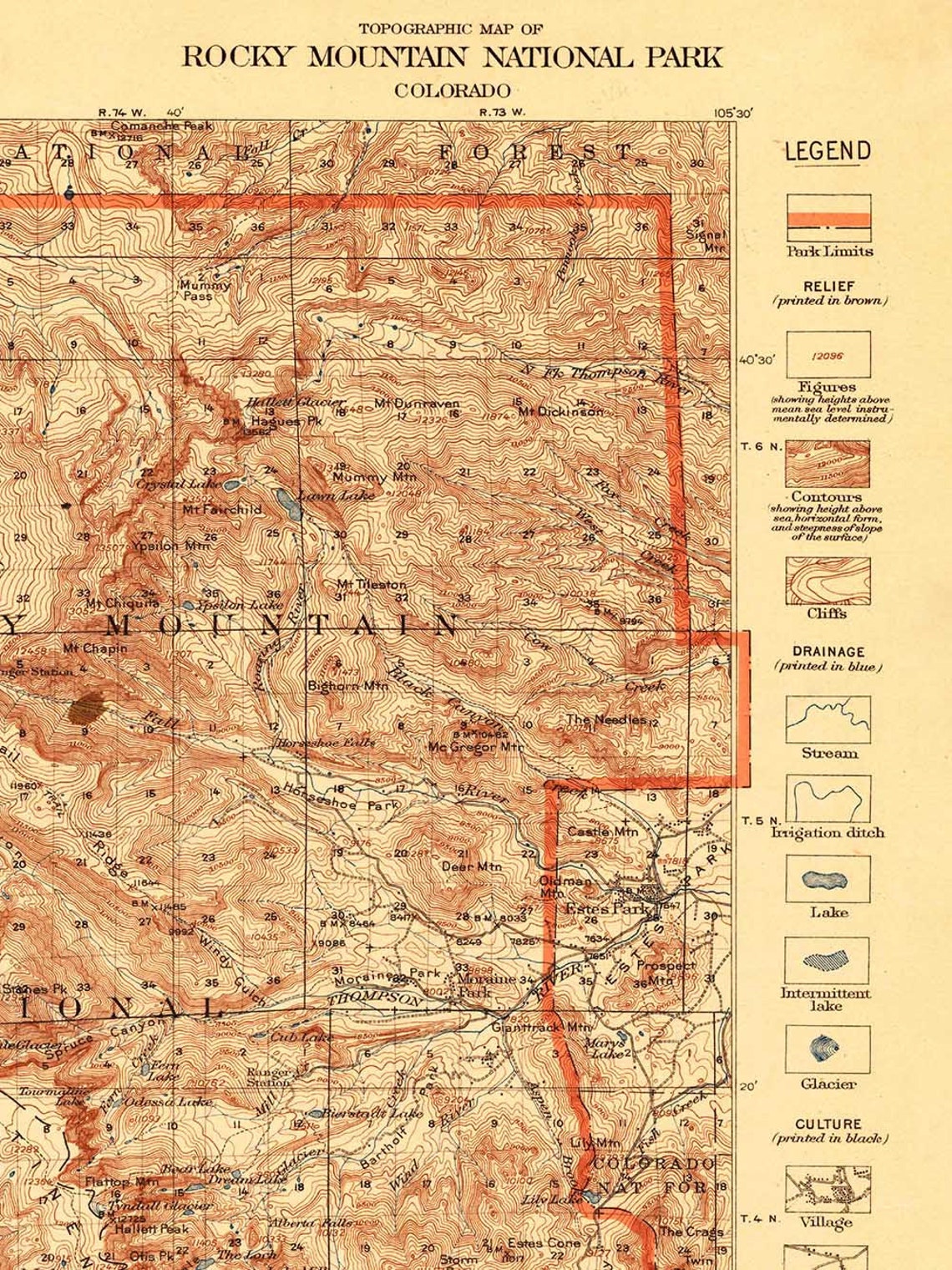 Rocky Mountain National Park 1919 Old Topographical Map USGS | Etsy