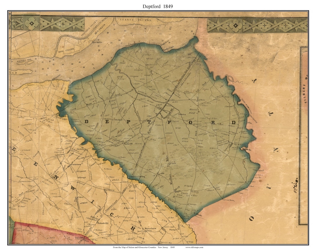 Deptford 1849 Old Town Map New Jersey Reprint Genealogy Salem ...