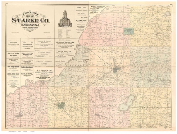 Starke County Indiana 1898 Old Wall Map Reprint With - Etsy