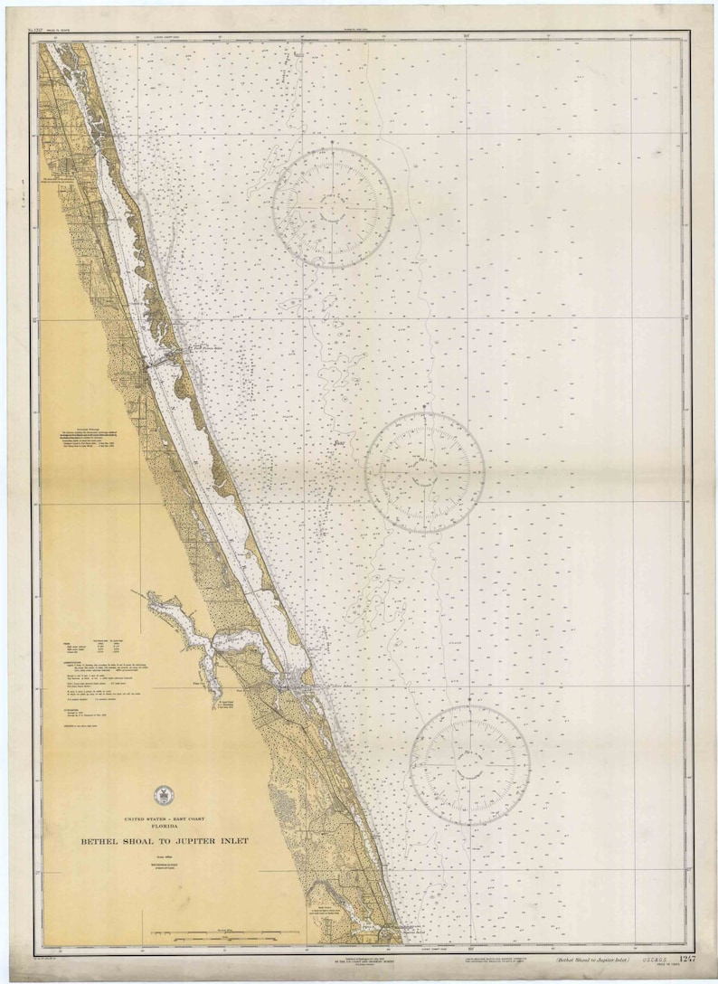 Bethel Shoal to Jupiter Inlet 1934 Nautical Map Florida 80000 AT Chart ...