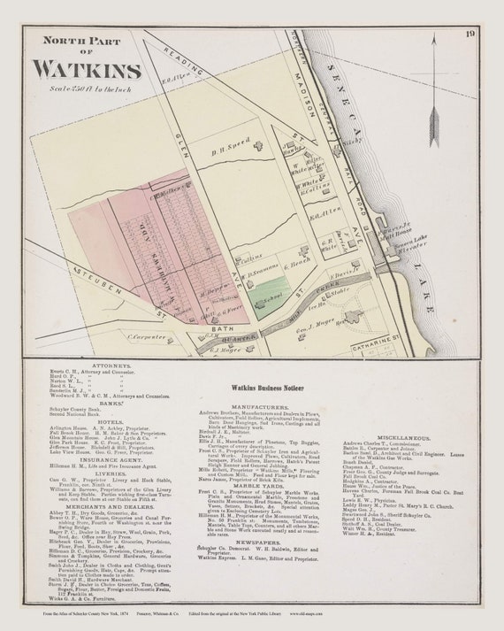 North Watkins 1874 Map Homeowner Names Reprint Steuben Co - Etsy