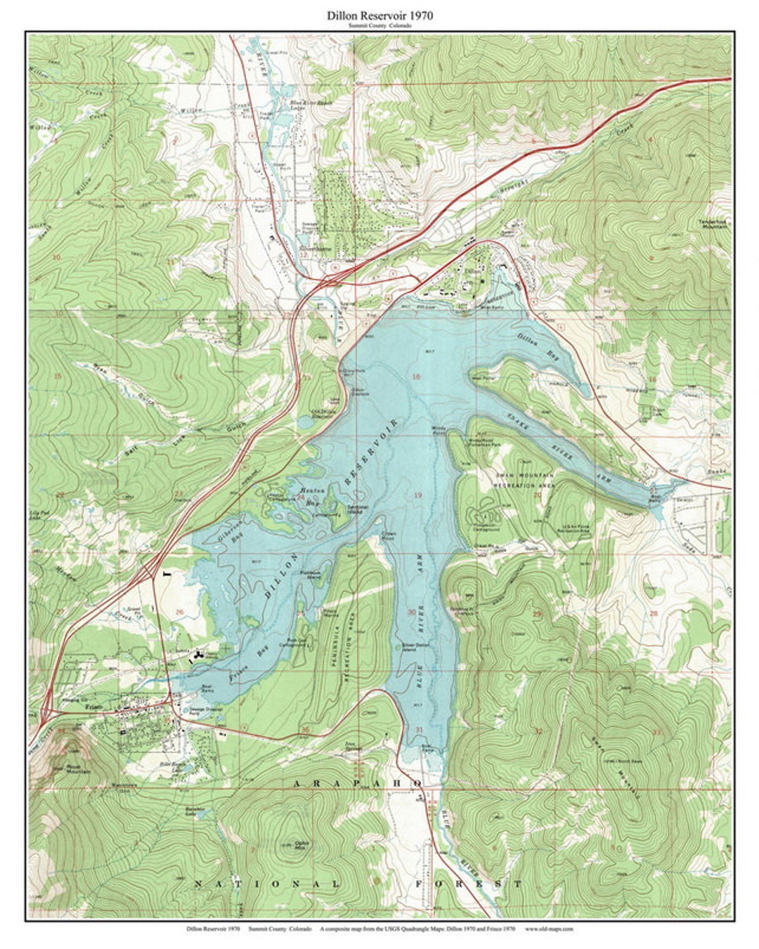 Dillon Reservoir 1970 - Old Map Topographical Custom Composite USGS ...