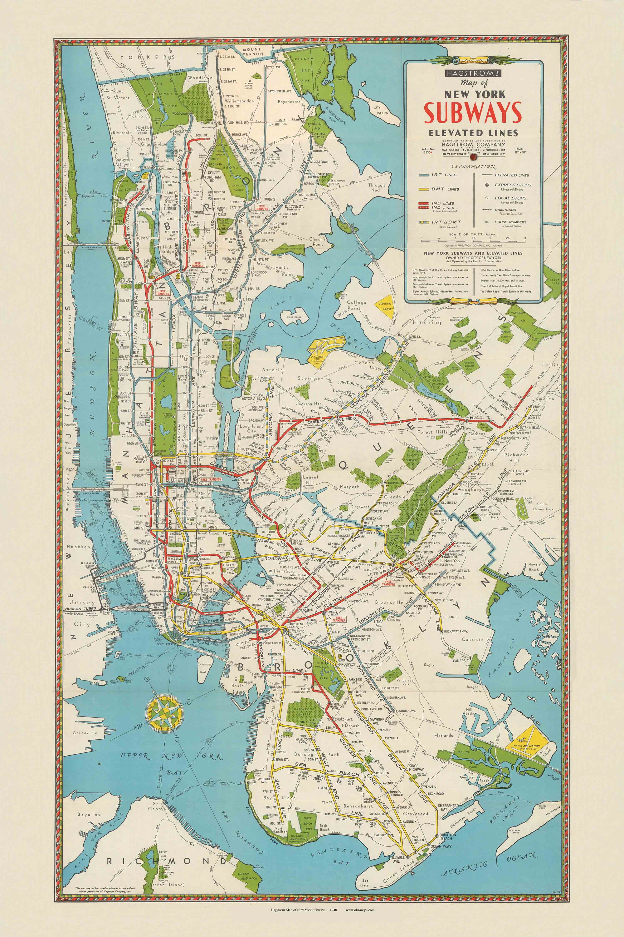 1940 Subway Map Hagstrom's Rapid Transit Old Map New - Etsy