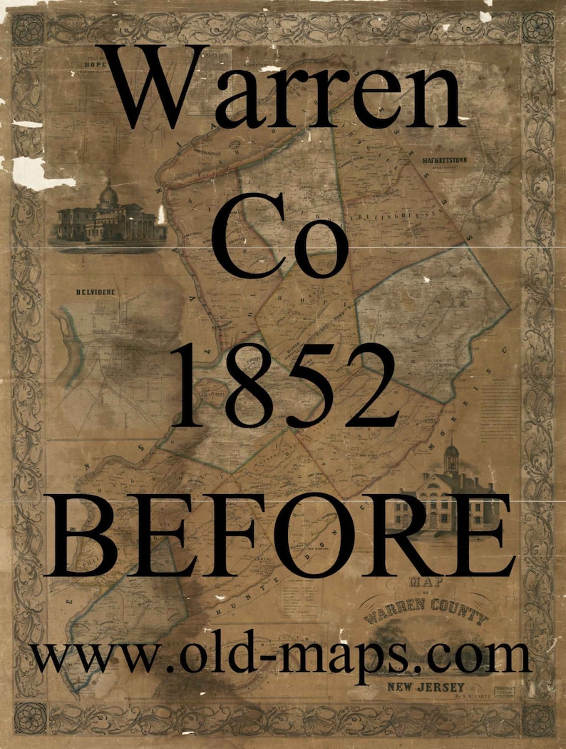 Warren County New Jersey 1852 Old Wall Map Reprint with | Etsy