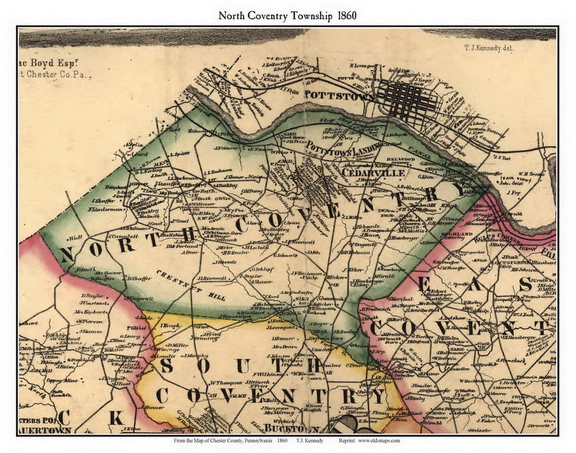 North Coventry 1860 Old Town Map With Homeowner Names-cedarville ...