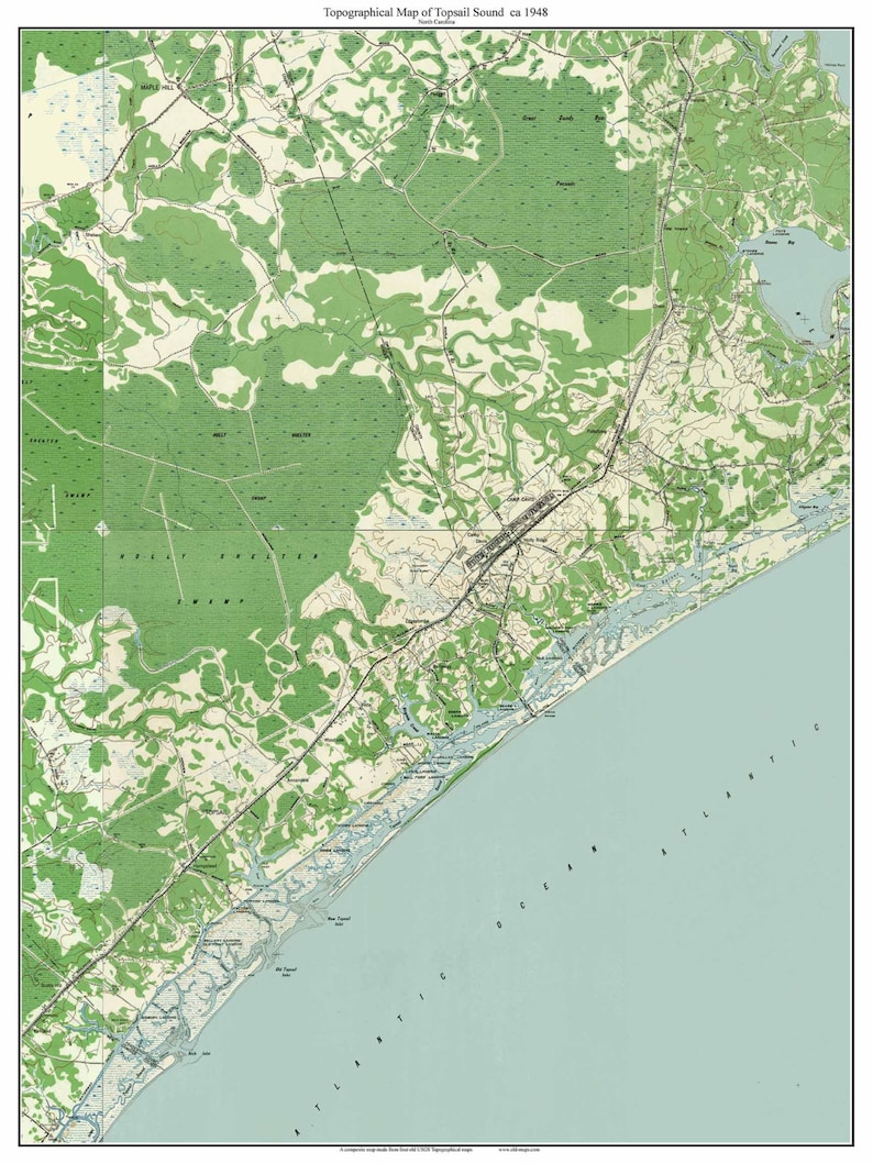 Topsail Sound 1948 Map Old Topographic USGS Custom Composite - Etsy