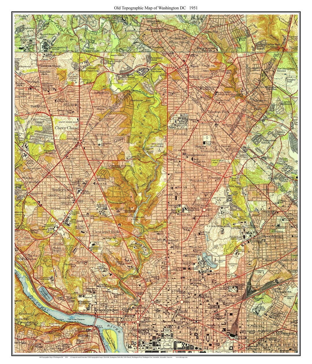 Washington DC 1951 Old Topographic Map USGS Custom Composite Reprint ...