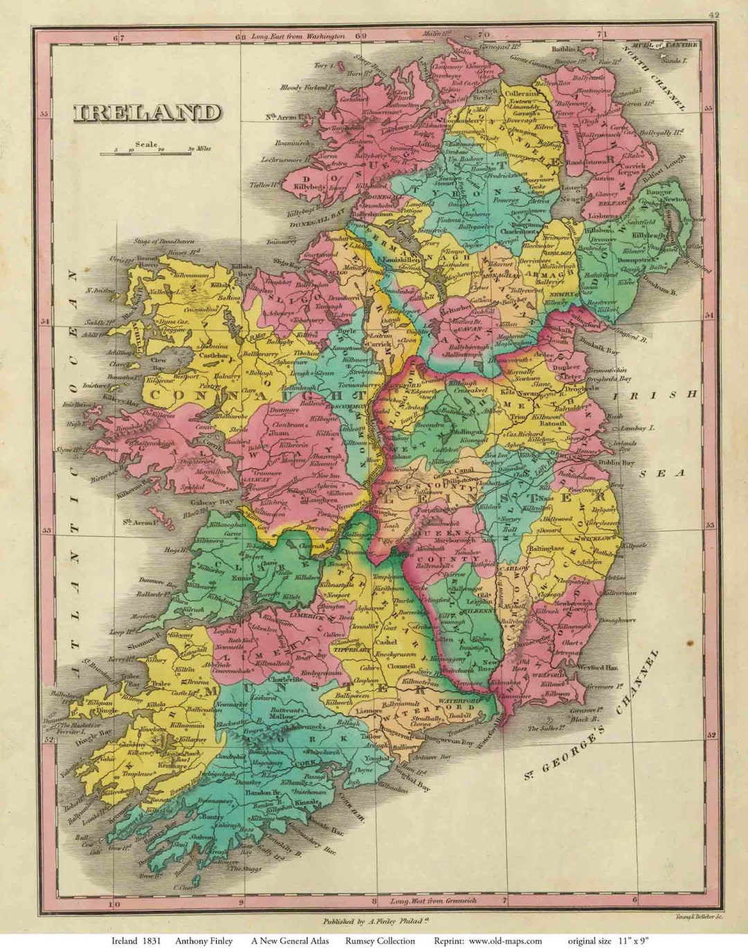 Ireland 1831 Map by Finley - Old Map Reprint - Etsy