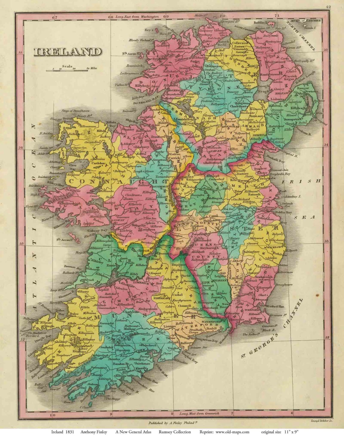 Ireland 1831 Map by Finley - Old Map Reprint - Etsy