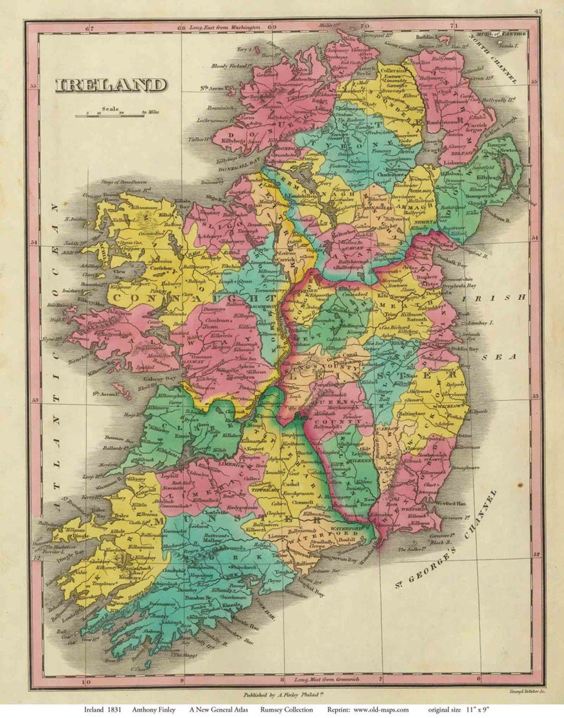 Ireland 1831 Map by Finley - Old Map Reprint - Etsy