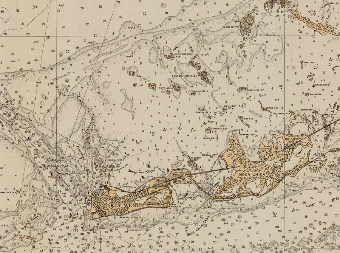 Sombrero Key to Sand Key 1932 Nautical Map Fanny Keys - Etsy