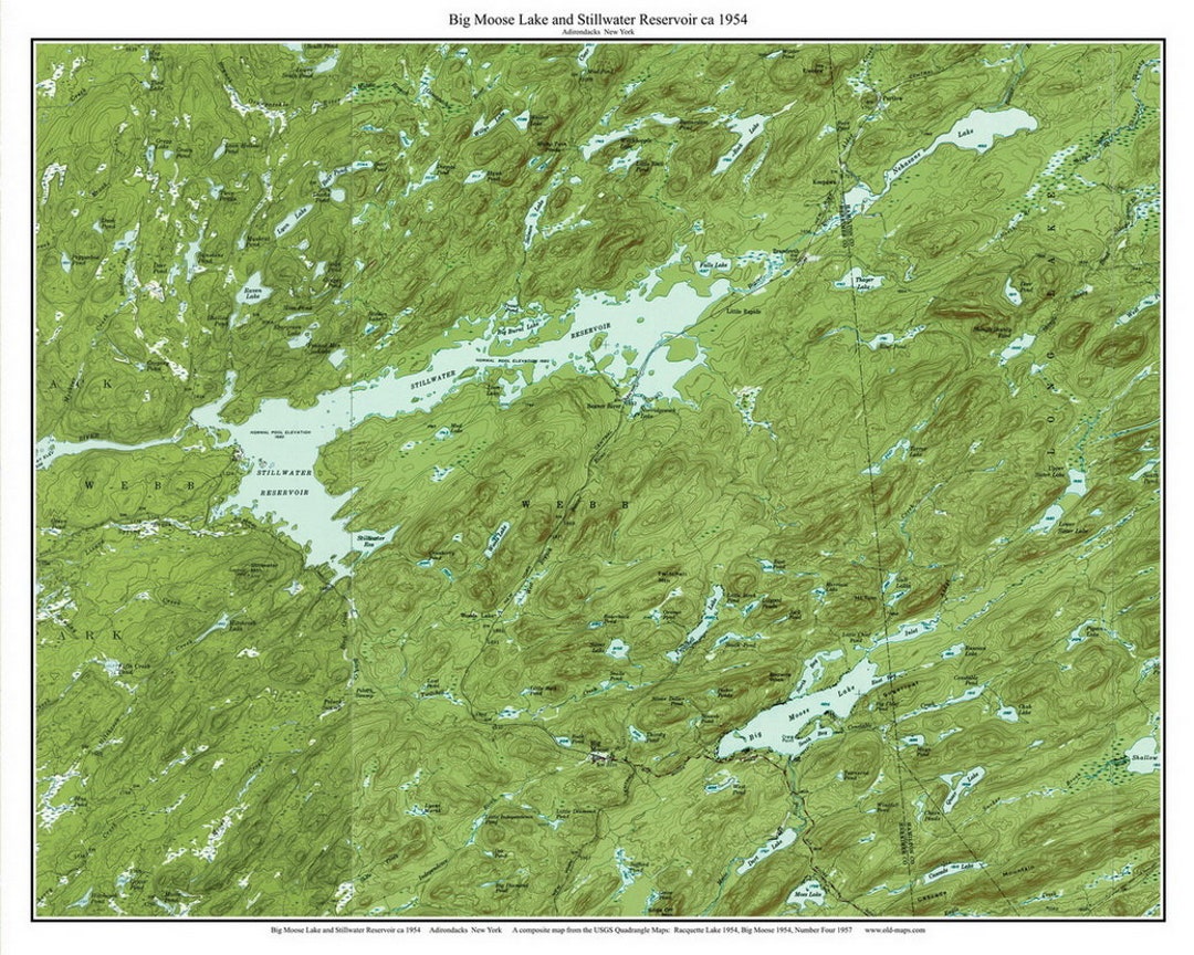 Big Moose Lake & Stillwater Reservoir 1954 USGS Old Topographic Map ...