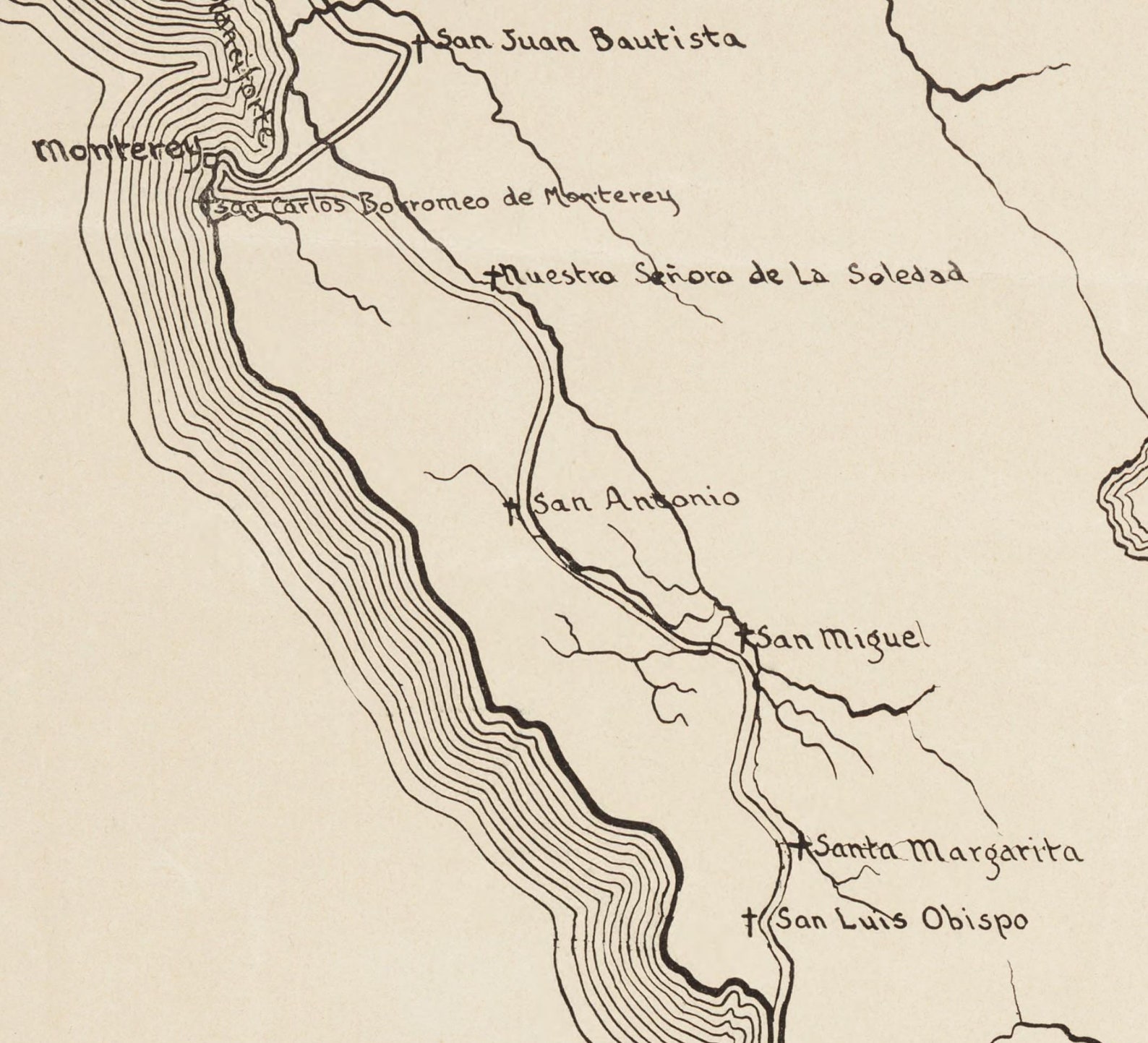 California Missions Map 1834 (1903) El Camino Real - Old Map Reprint ...
