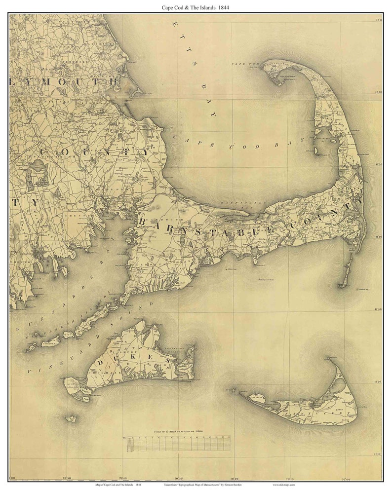 Cape Cod & the Islands 1844 Borden Map With Old Roads - Etsy