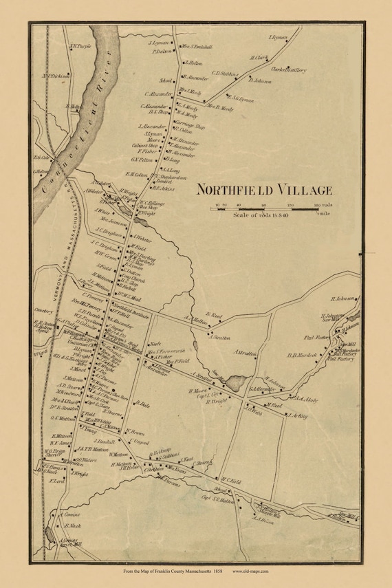 Northfield Village 1858 Old Town Map With Homeowner Names | Etsy