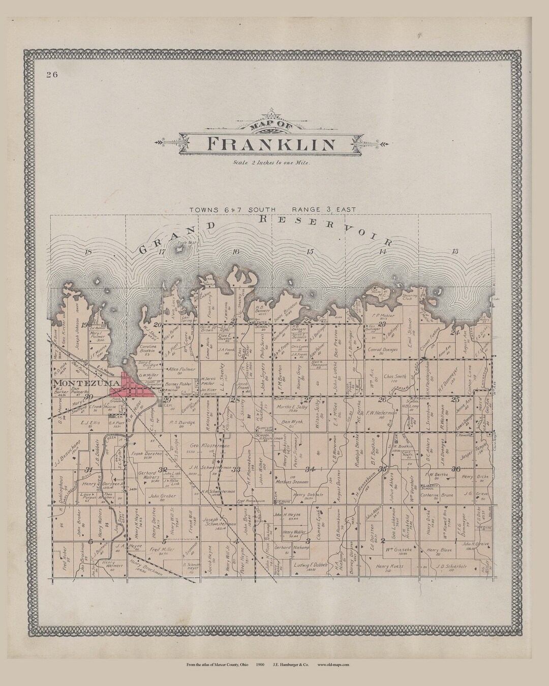 Franklin 1900 Old Town Map With Homeowner Names Ohio Reprint Genealogy ...