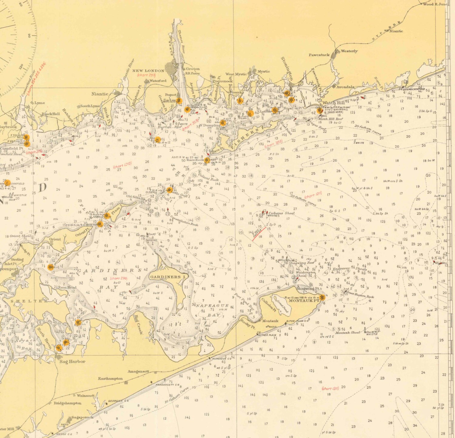 Montauk Point to New York & Long Island Sound - Nautical Map 1918 ...