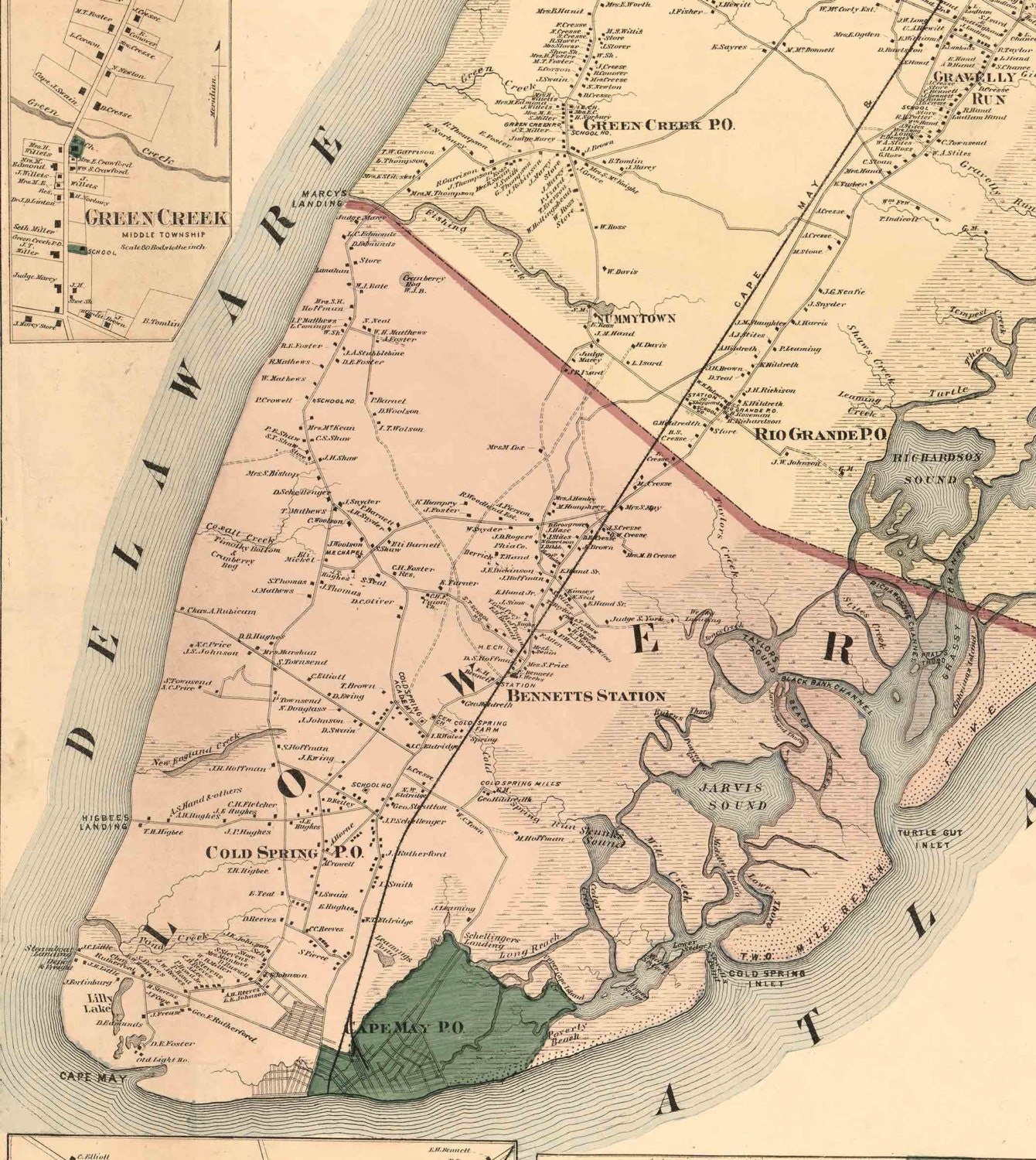 Cape May County New Jersey 1872 Old Wall Map Reprint With - Etsy