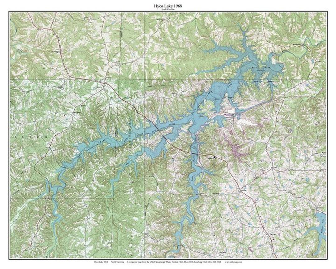 Hyco Lake 1968 Old Map Topo Custom Composite USGS Reprint 7x7 North ...