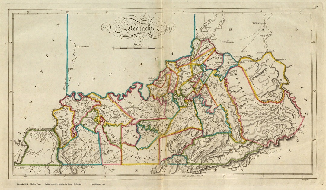 Kentucky 1814 - State Map Carey - Old Map Reprint - Etsy