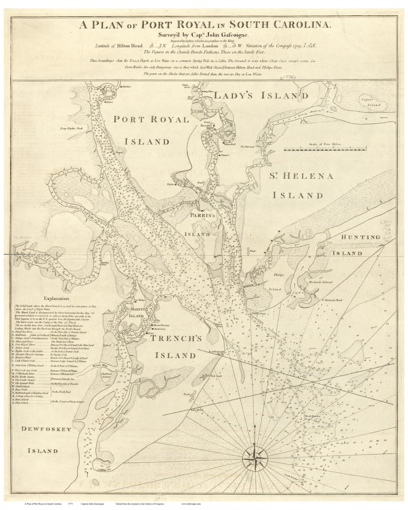 Port Royal, SC 1773 Map - Revolutionary War Survey by British Navy ...