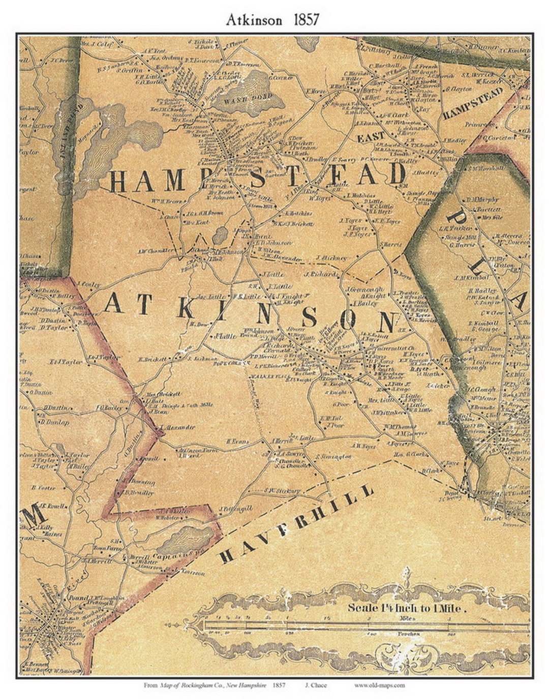 Atkinson 1857 Old Town Map With Homeowner Names New Hampshire - Reprint ...