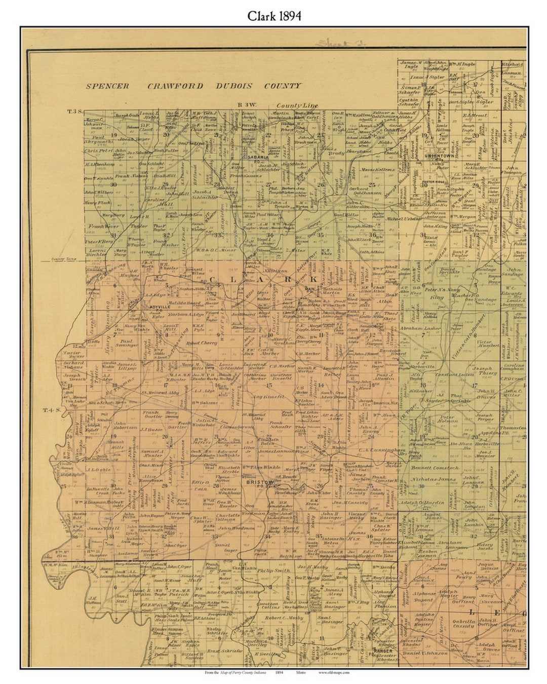 Clark 1894 Old Town Map With Homeowner Names Indiana Bristow Adyville ...