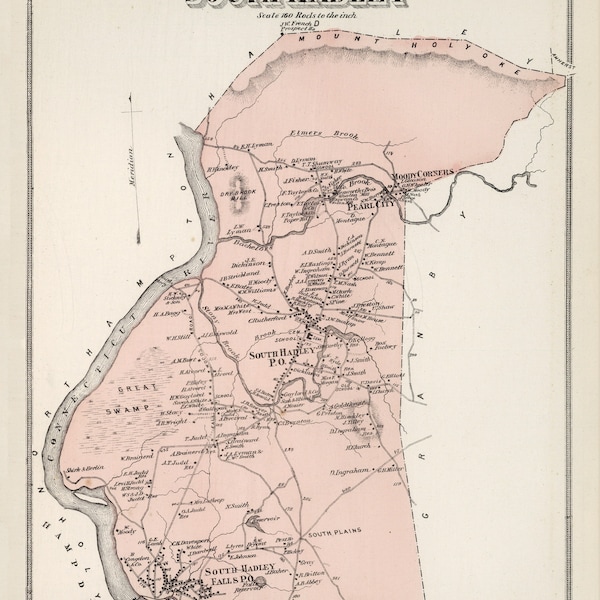 Old Map of South Hadley - Etsy