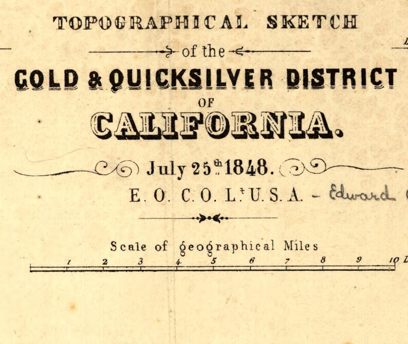 California 1848 Map Gold and Silver Quicksilver District - Etsy